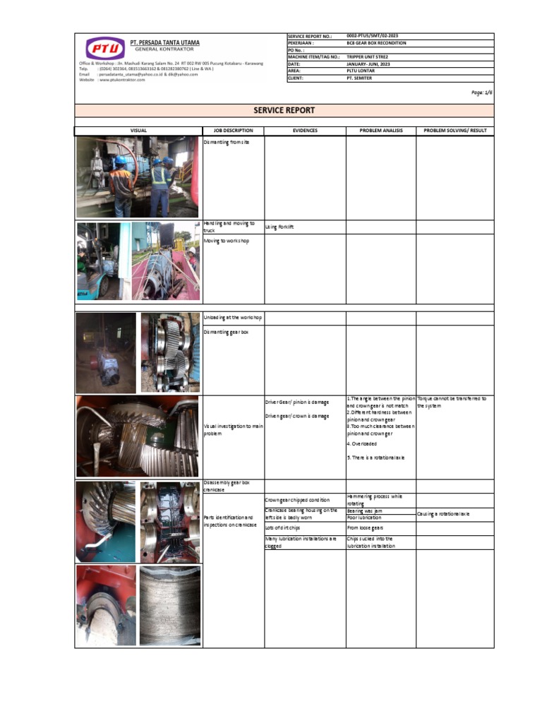 Bc8 Gear Box Recon. Report | PDF | Gear | Bearing (Mechanical)