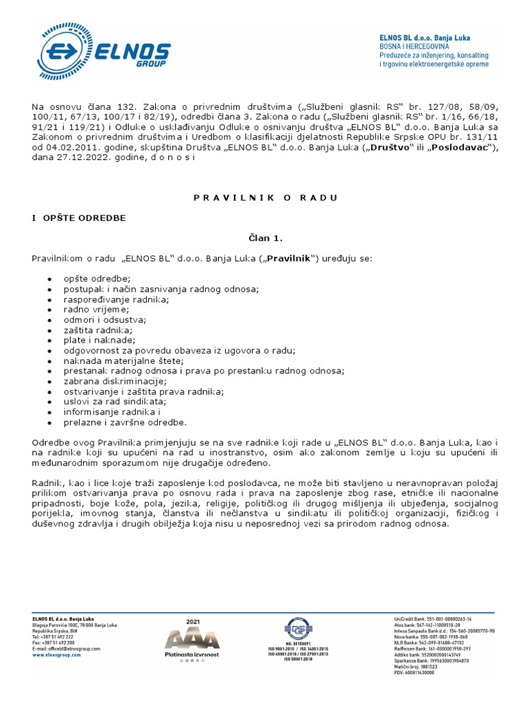 Pravilnik o Radu VAŽEĆI I USVOJEN!!!! | PDF