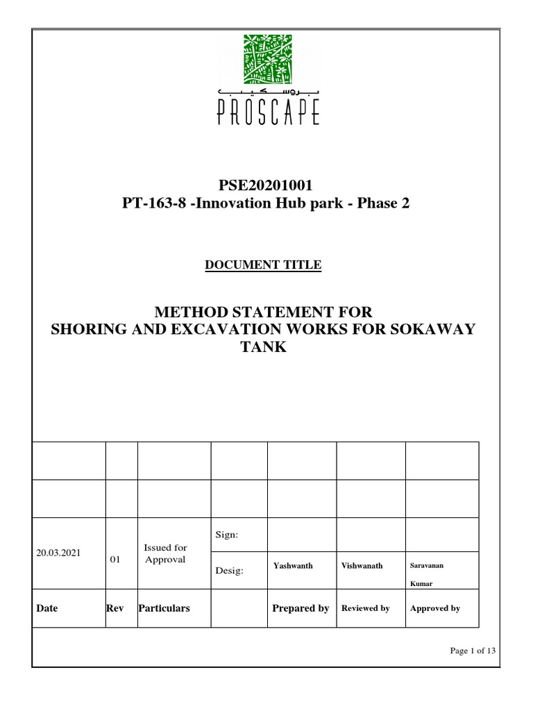 Method Statement - Shoring and Excavation For Soakaway Tank - Hub Park ...