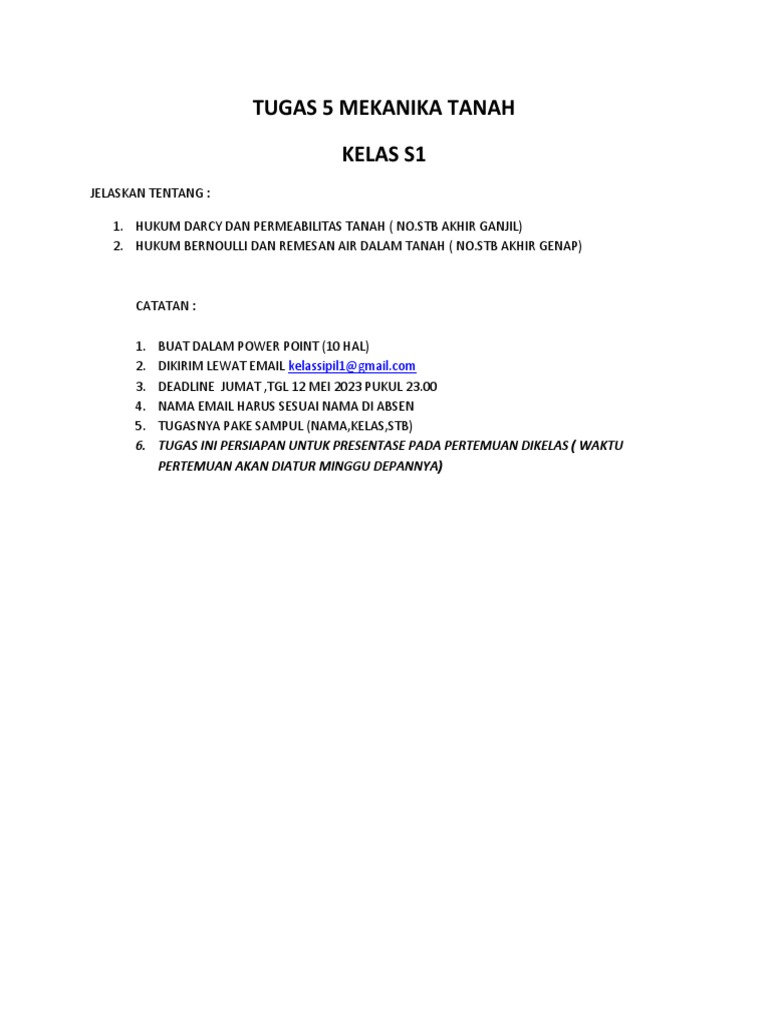 Tugas 5 Mekanika Tanah s1 | PDF