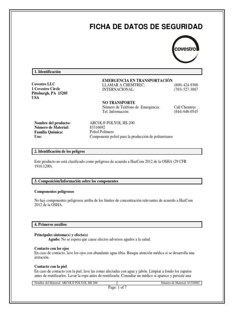 FDS Polyol Arcol HS 200 | PDF