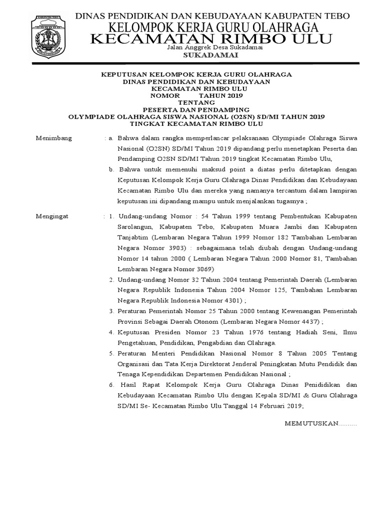 SK O2SN Tingkat SD 2019 | PDF