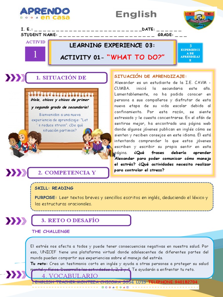 1°-2° Act. 1-Exp. 3 - Inglés | PDF | Lingüística | Sicología