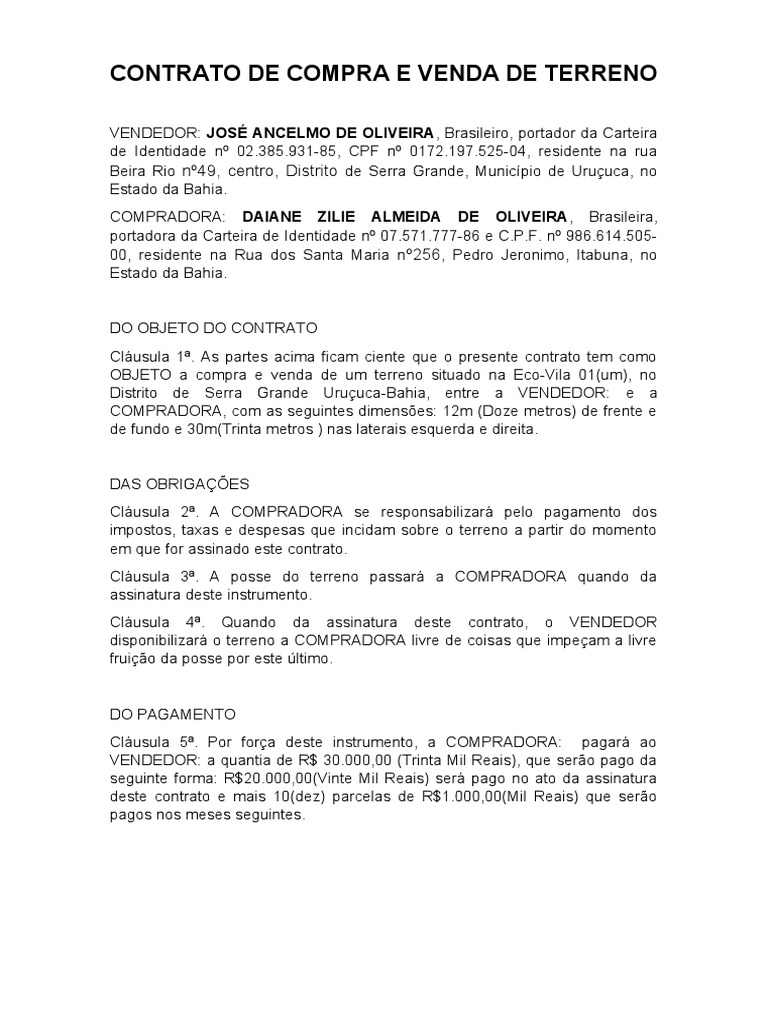 01-Contrato de Compra e Venda de Terreno | PDF | Brasil