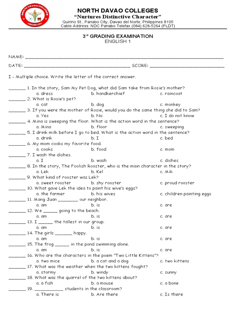 3rd Grading Exam 2019 | PDF | Force | Abraham