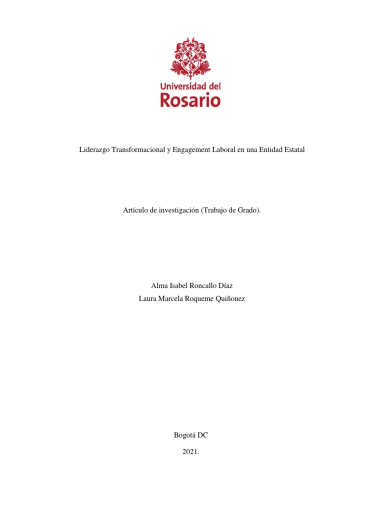 Liderazgo Transformacional y Engagement Laboral en Una Entidad Estatal | PDF | Liderazgo ...