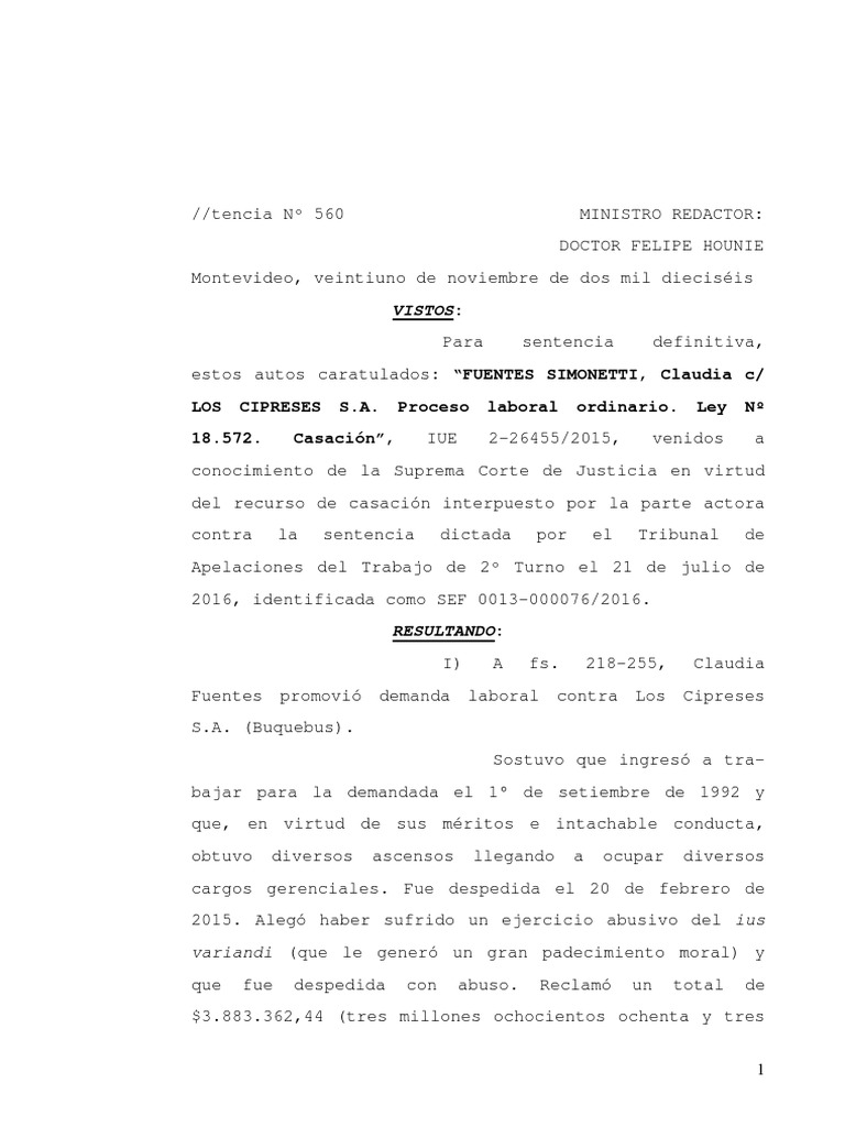 Despido Abusivo: Caso Fuentes vs. Cipreses | PDF | Apelación | Daños y ...
