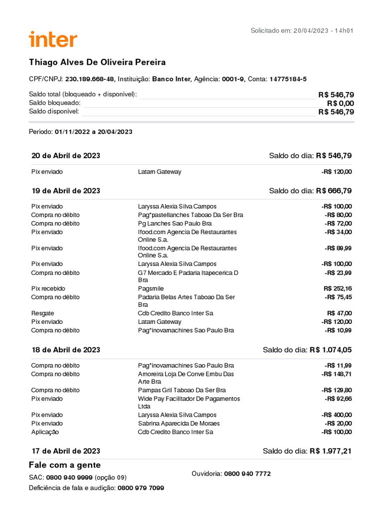 Extrato 01 11 2022 A 20 04 2023 | PDF