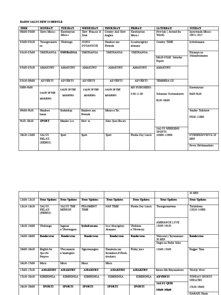 Radio Salus Official Schedule | PDF