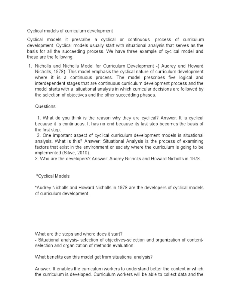 Cyclical Models of Curriculum Development | PDF | Curriculum | Psychology