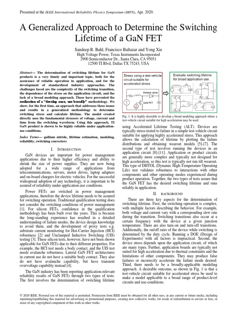 A Generalized Approach To Determine The Switching Lifetime of A GaN FET ...