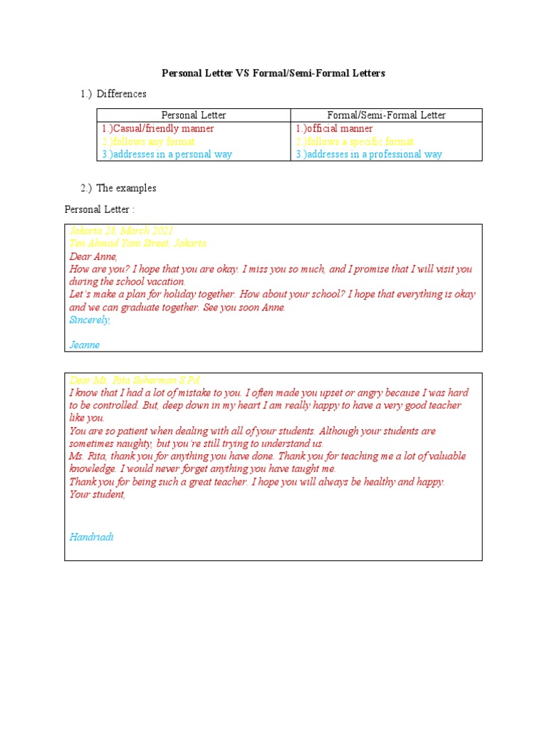 Personal Letter VS Formal | PDF