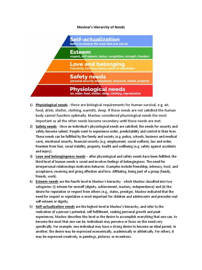 Maslow's Hierarchy of Needs | PDF