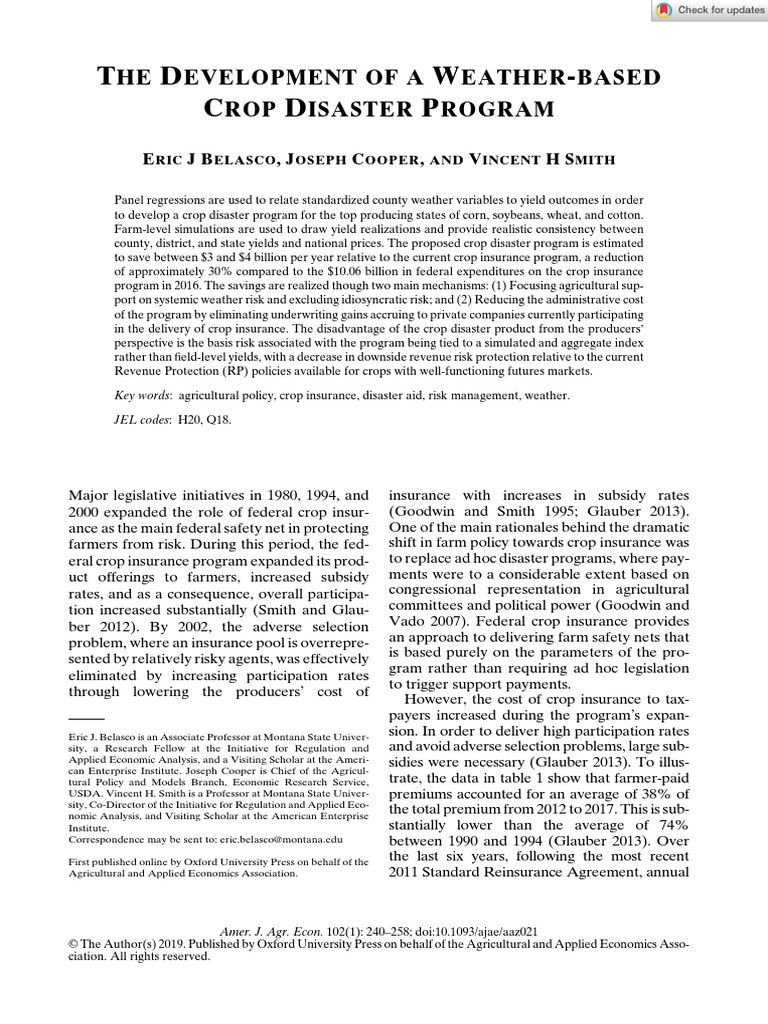 2020AJAE - The Development of A Weather Based Crop Disaster Program | PDF