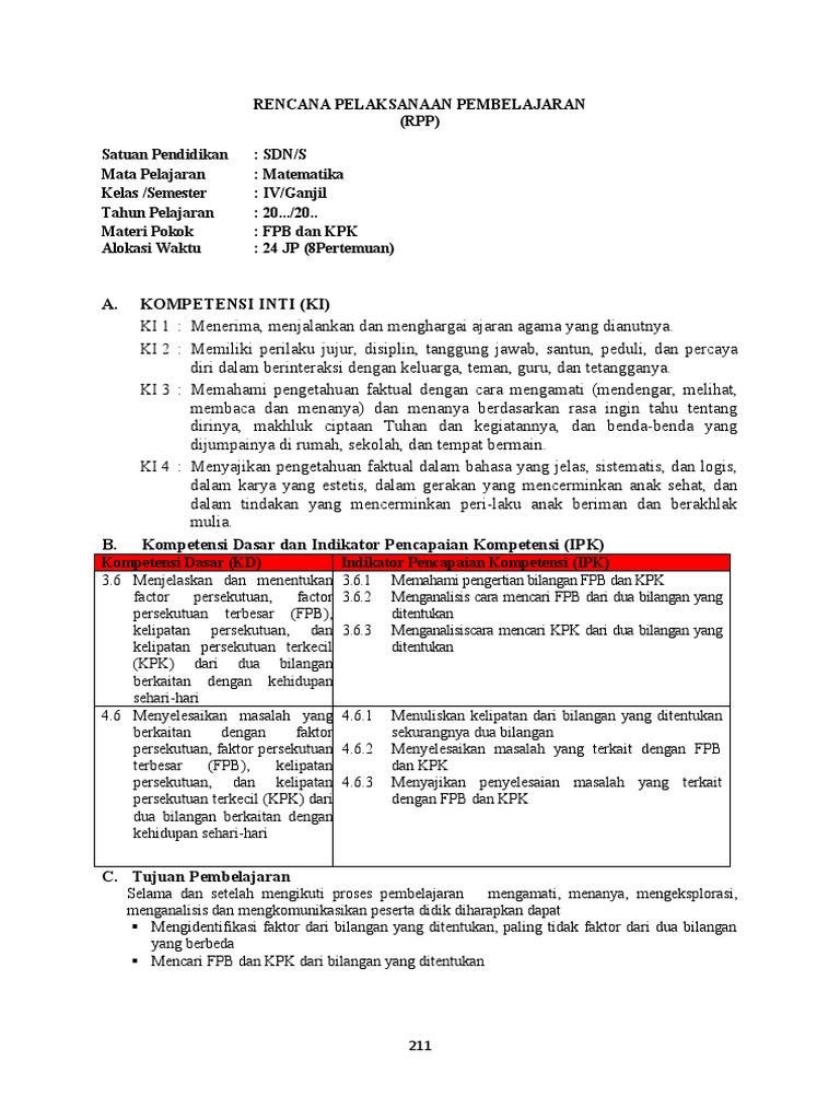 RPP. 6 (KPK Dan FPB) | PDF
