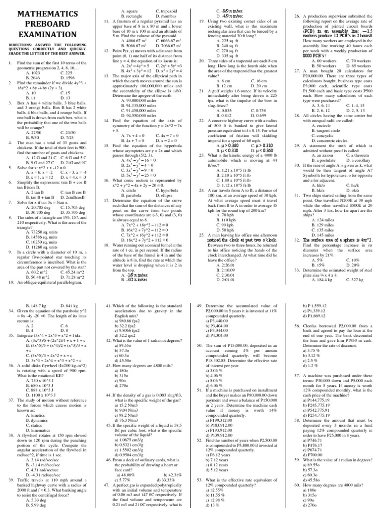 Preboard MATH | PDF | Area | Geometry