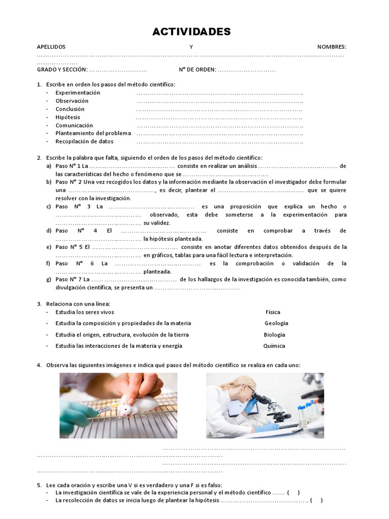 Actividades Metodo Cientifico | PDF | Hipótesis | Método científico