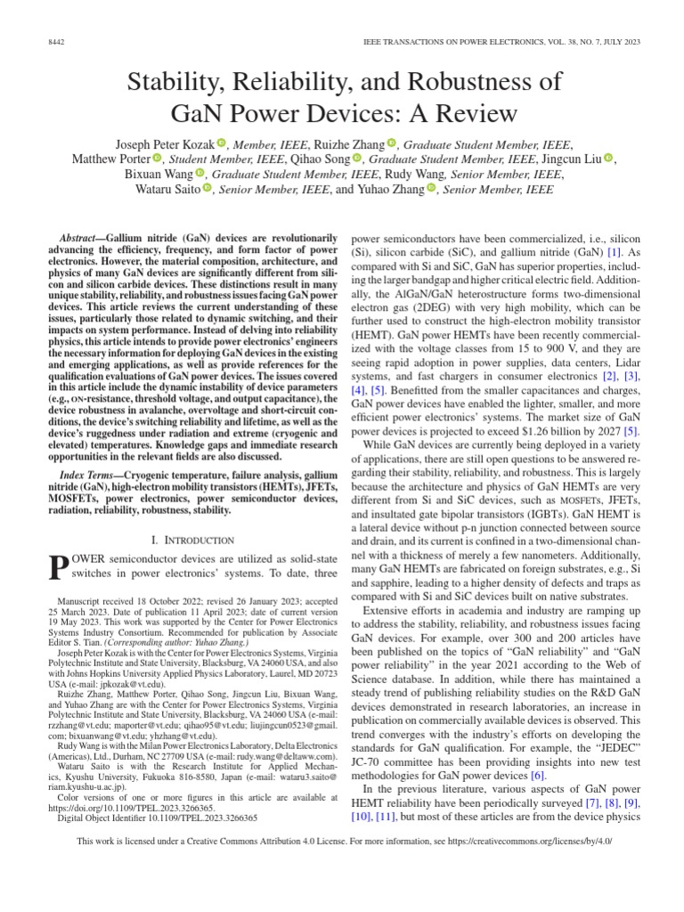 Stability Reliability and Robustness of GaN Power Devices A Review | PDF | Field Effect ...