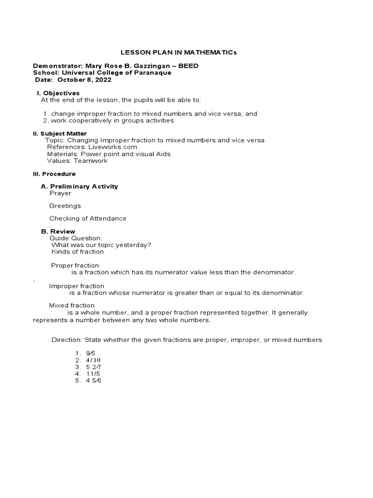 Converting Improper Fractions & Mixed Numbers | PDF | Elementary ...