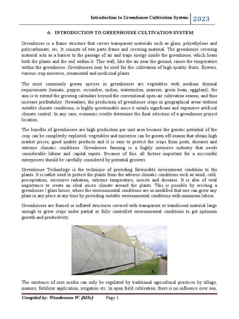 CH-6 Introduction To Greenhouse Cultivation System | PDF