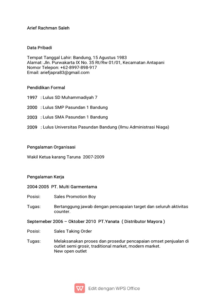 CV Arief Rachman Saleh | PDF