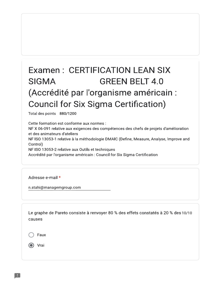 Examen - CERTIFICATION LEAN SIX SIGMA G... - Council For Six Sigma ...
