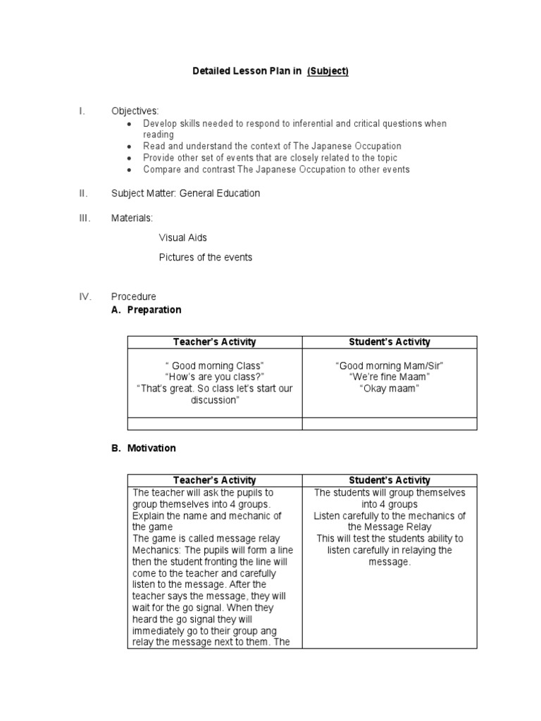 Japanese Occupation - Detailed Lesson Plan | PDF | Pacific Theatre Of ...