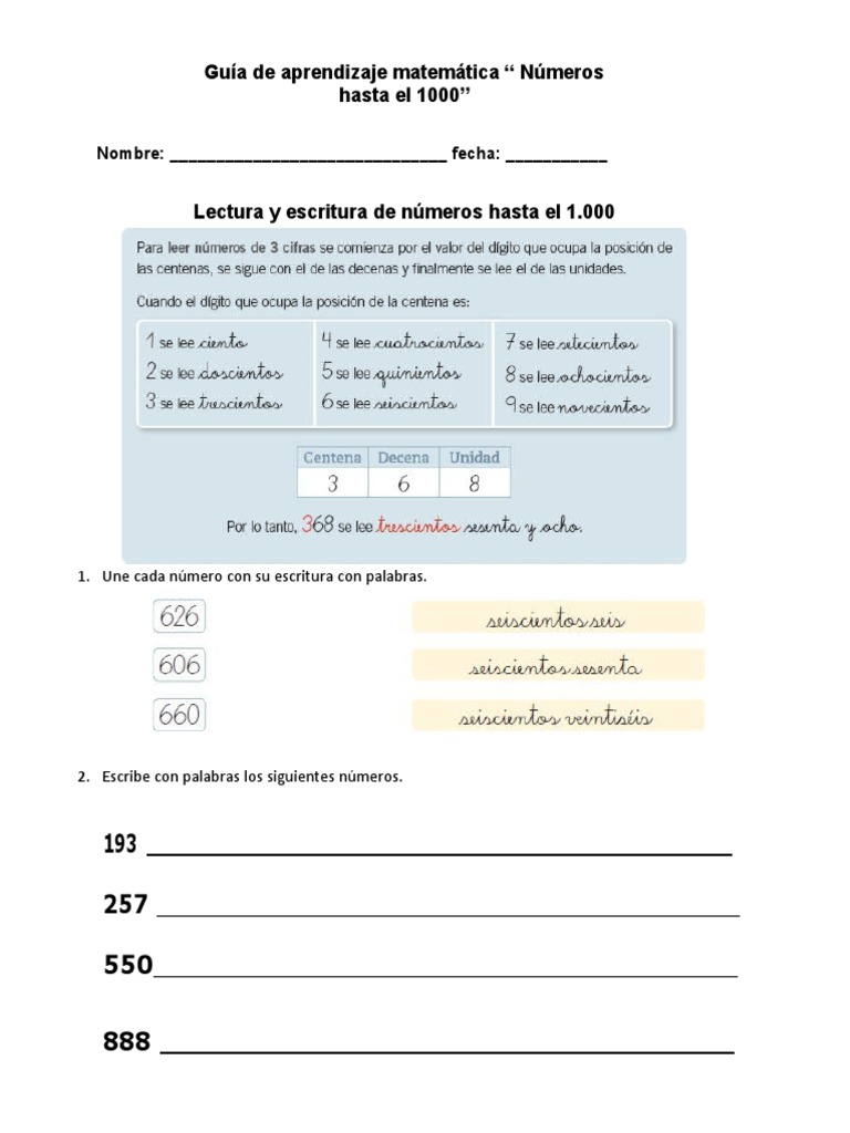 Guia Numeros Hasta El 1000 | PDF