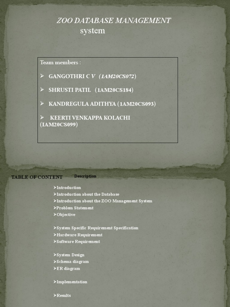 Proj4 Zoo PPT 2 | PDF | Databases | Zoo