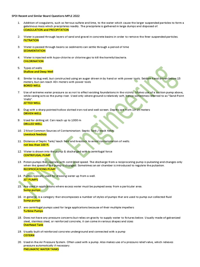 SPDI Recent and Similar Board Questions MPLE 2022 | PDF | Plumbing | Pump