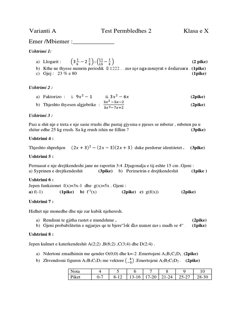 Test Tremujori I II | PDF