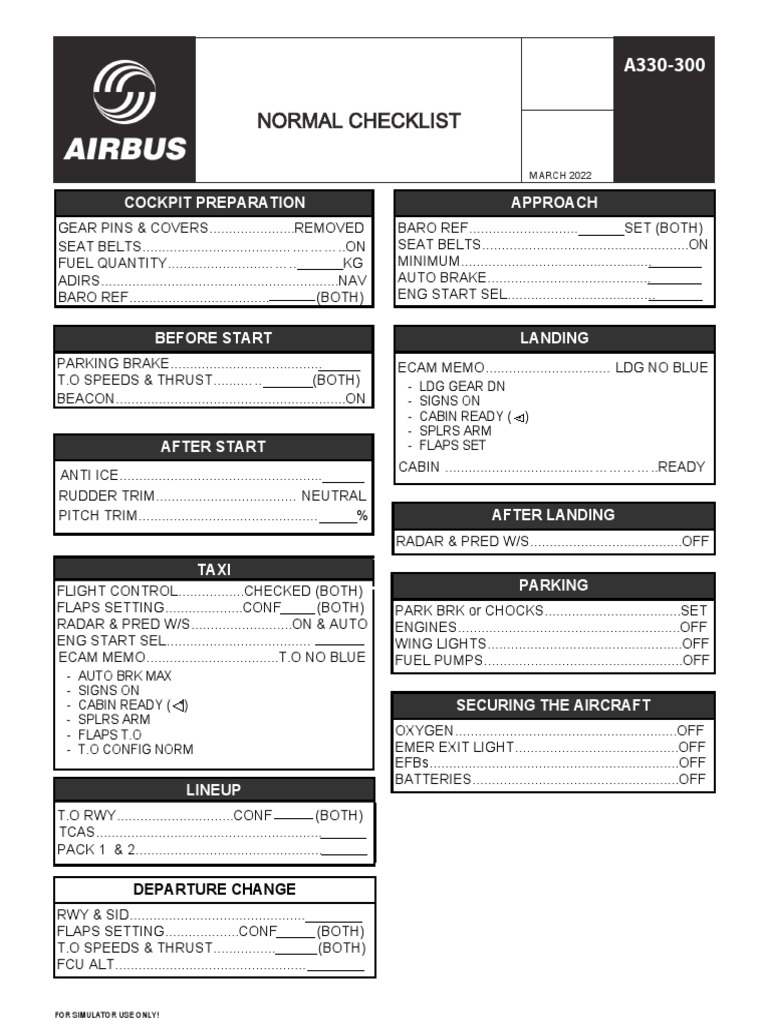 Airbus A330 Checklist | PDF