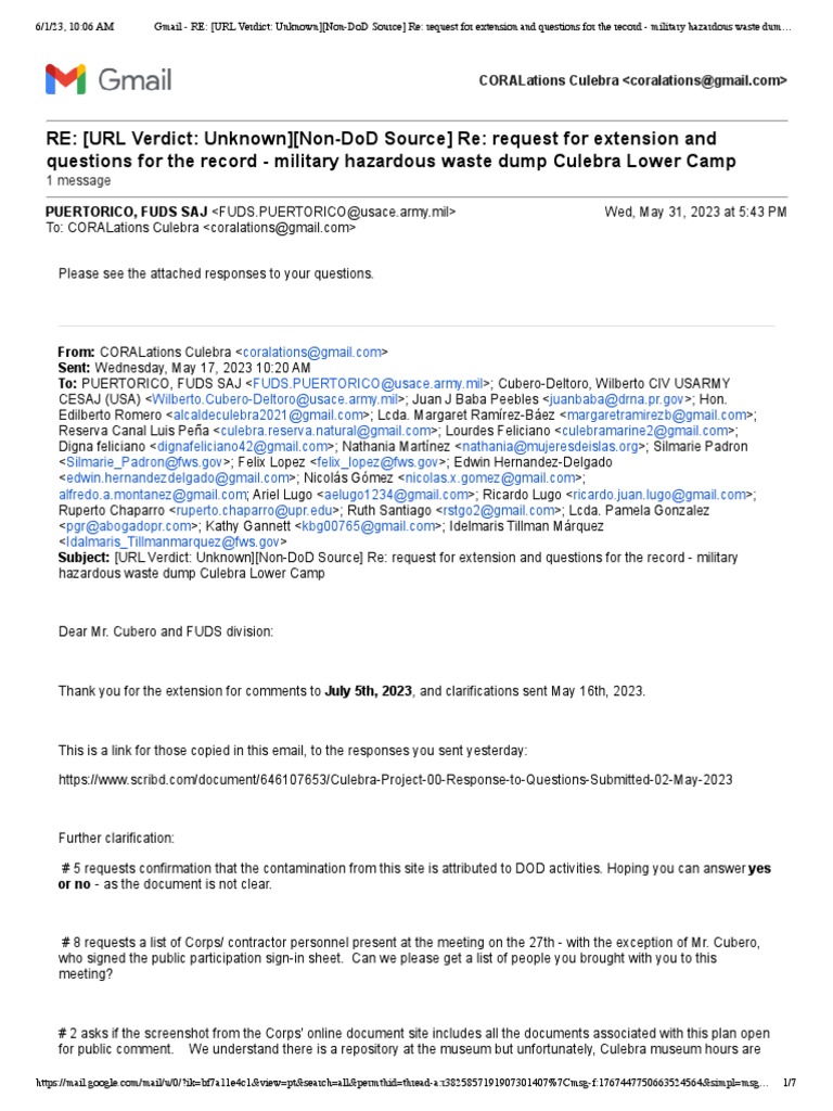 Re: (Url Verdict: Unknown) (Non-Dod Source) Re: Request For Extension and Questions For The ...