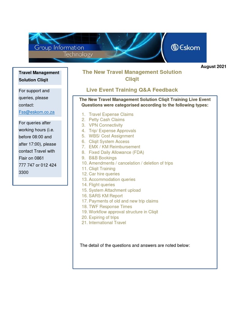 New Travel Management Solution Cliqit Live Event Training QA Feedback 01... | Download Free PDF ...