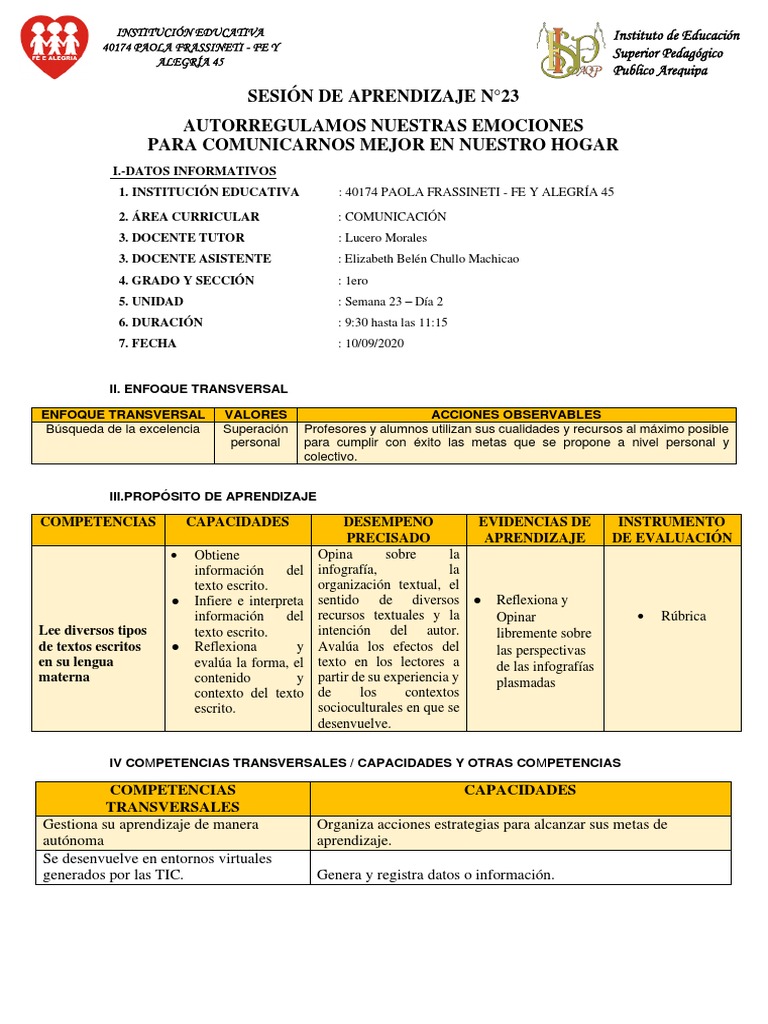 Sesión de Aprendizaje Nº23 | PDF | Maestros | Aprendizaje