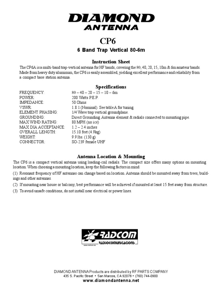 Manual Antena CP-6 Diamond | PDF