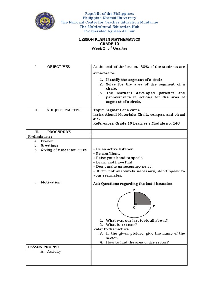 Segment of A Circle | PDF | Area | Lesson Plan