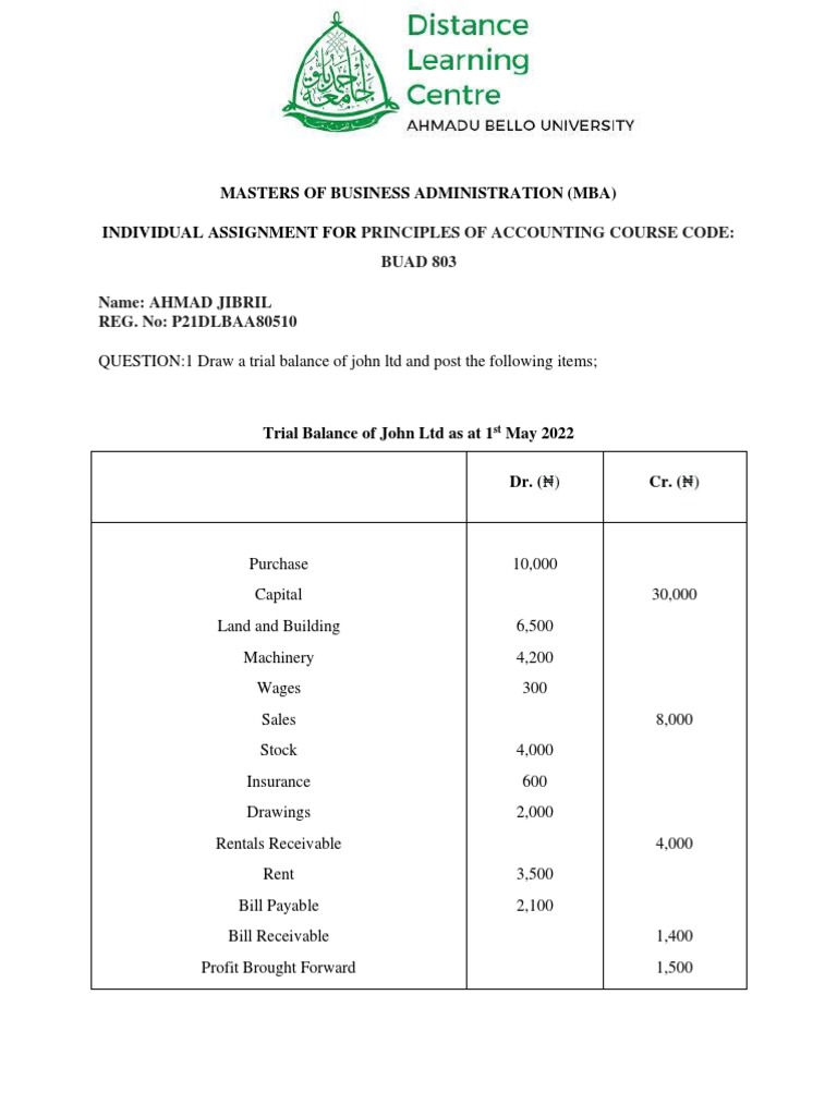 Buad 803 Ahmad Jibrilindv. Assignment | PDF | Debits And Credits | Bookkeeping