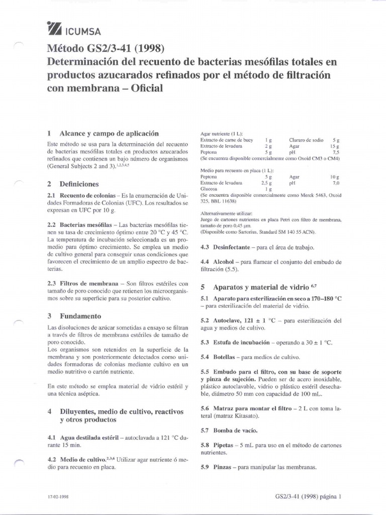 Técnicas Icumsa Microbiología | PDF