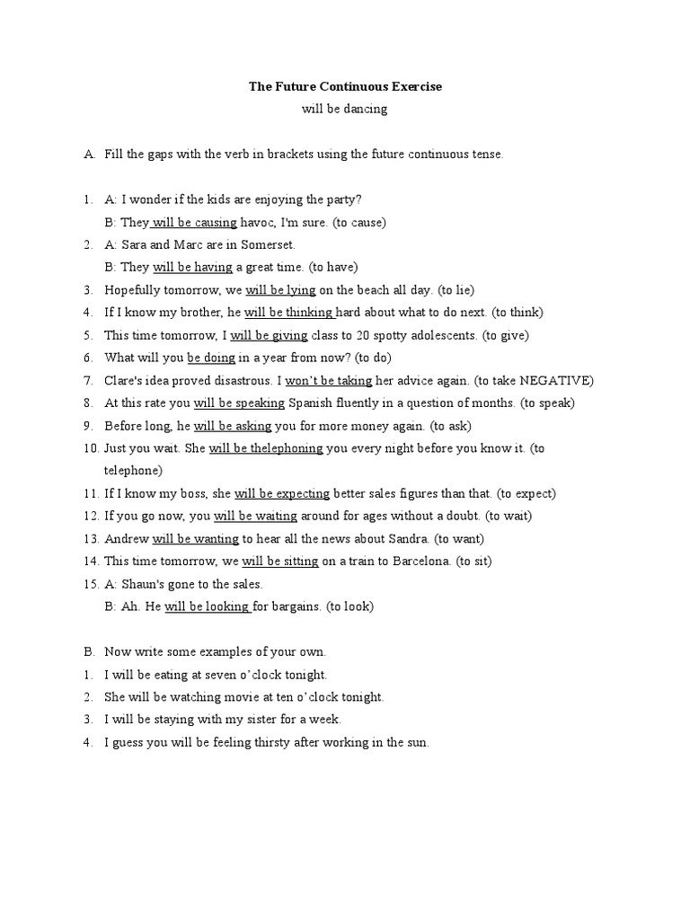 Future Continuous Worksheet Pdf 6477