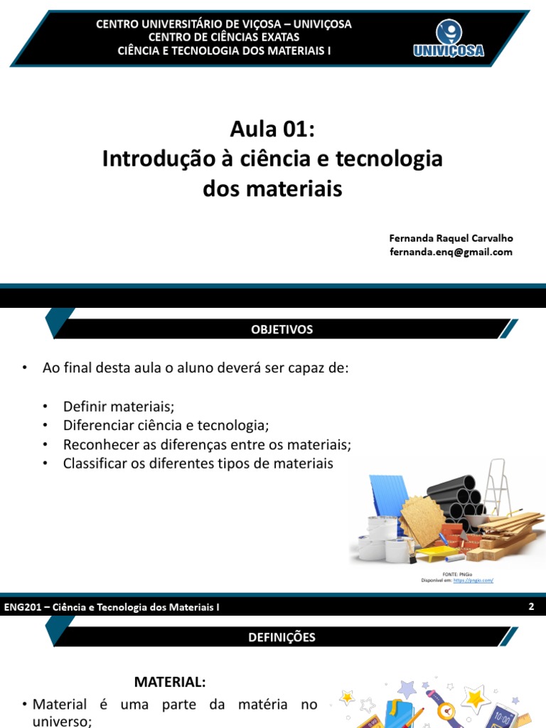 Aula 01 Introdução à Ciência E Tecnologia Dos Materiais Pdf Matéria