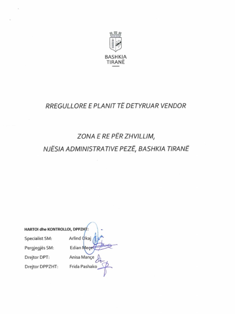 Rregullore e Planit Të Detyruar Vendor Për Zonën e Re Për Zhvillim Tiranë Peze, e Ndryshuar | PDF