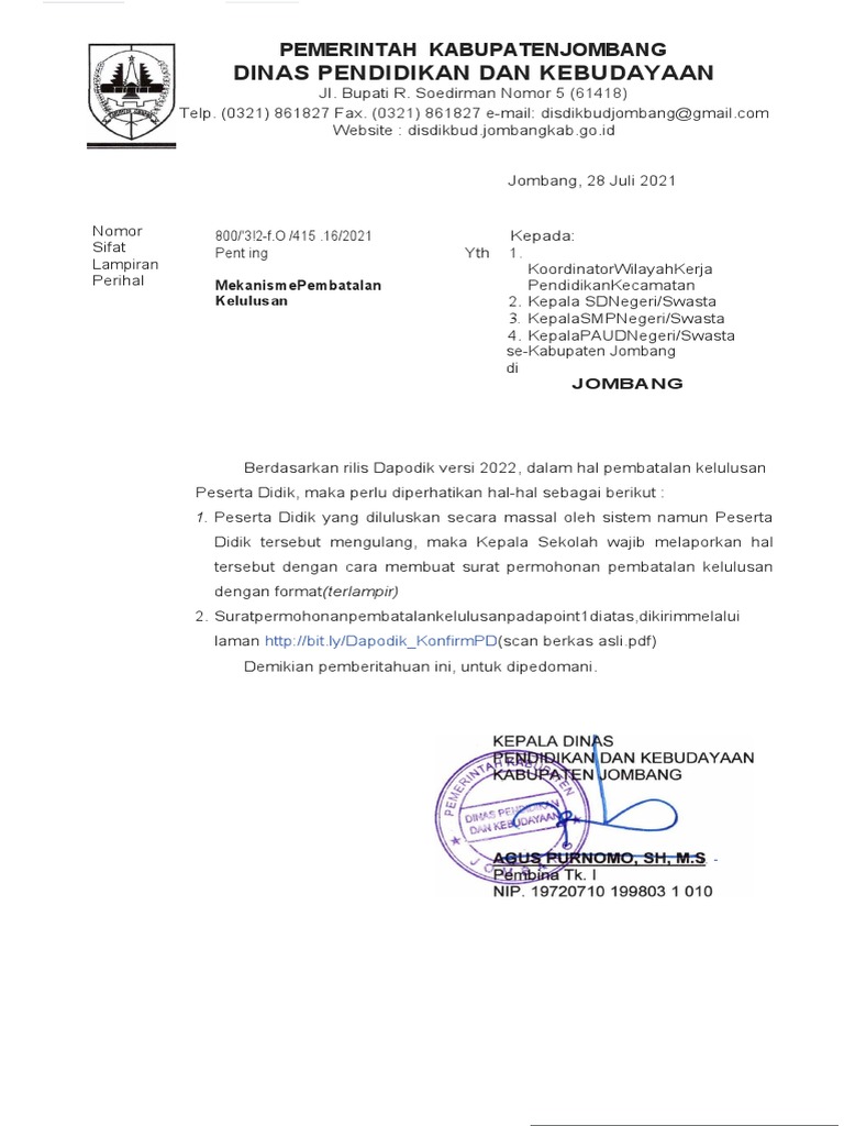Surat Pembatalan Siswa | PDF