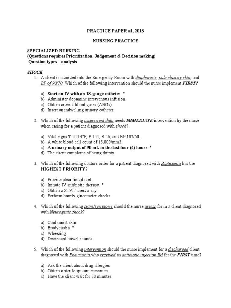 RENR Nursing Exam Practice Paper 2018 | PDF