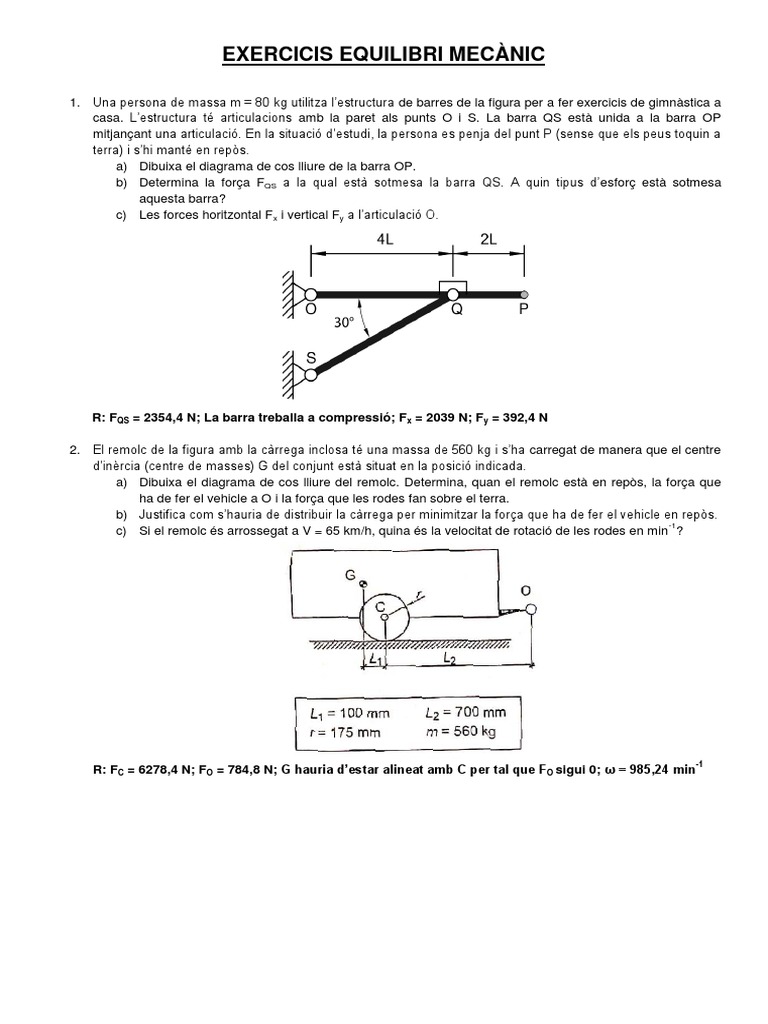 Exercicis Equilibri Mecanic | PDF