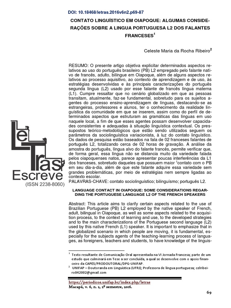 Contato Linguístico em Oiapoque: Francês e PB | PDF | Aprendizado ...