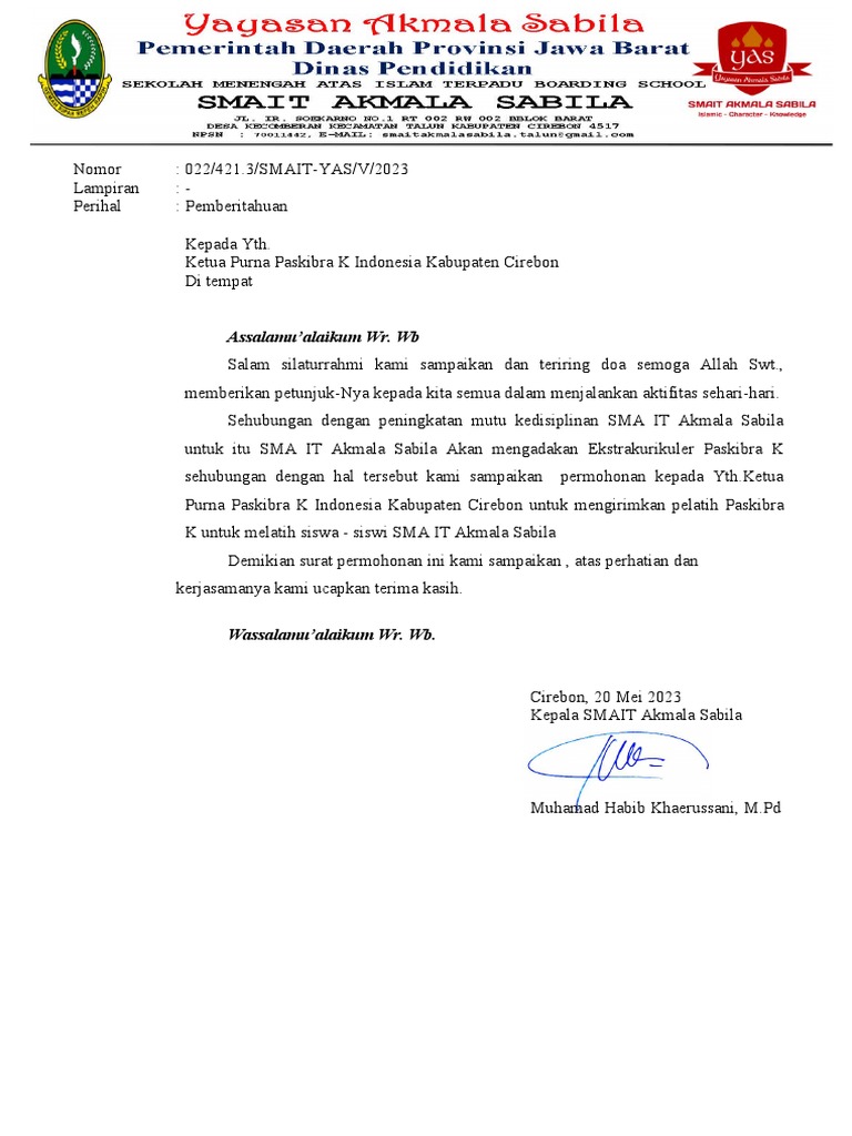 SURAT Permohonan Pelatih Paskibra | PDF