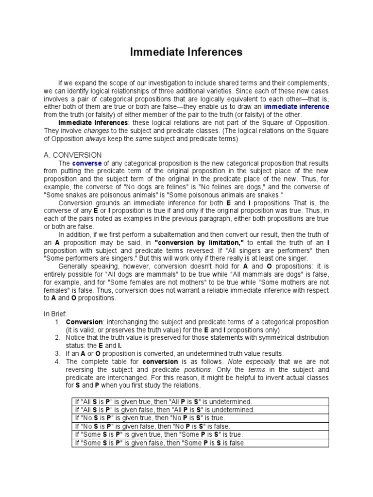 Immediate Inferences | PDF | Logical Expressions | Syntax (Logic)