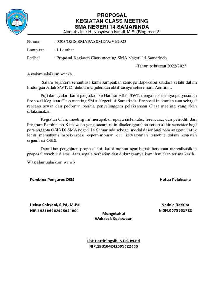Proposal Kegiatan Class Meeting 2023 | PDF