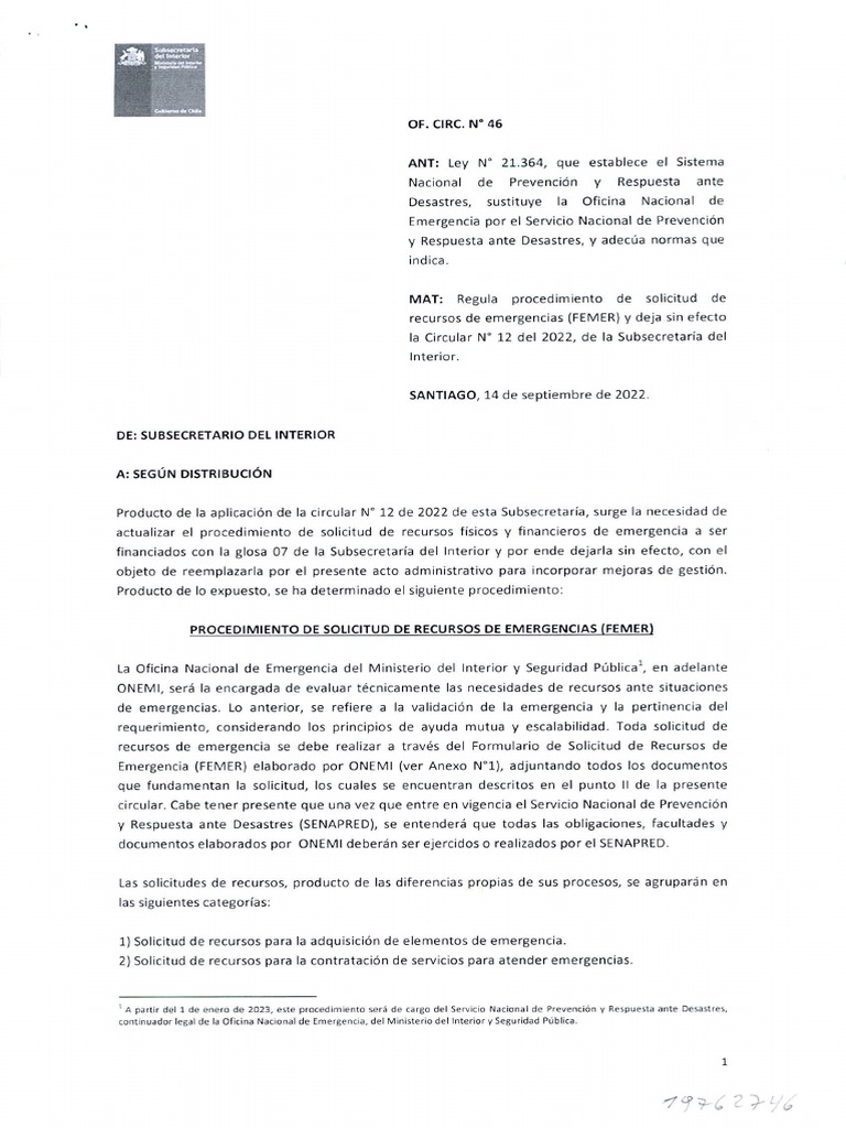 Circular N46 Del 14-09-2022 - Regula Prodecimientos de Solictud de ...
